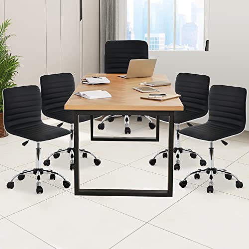 Vanity Chair Makeup Chair PU Leather Low Back Home Office Desk Chair Height Adjustable 360° Swivel Rolling Computer Chair Modern Executive Task Chair without Armrest for Vanity Makeup Room(Black)