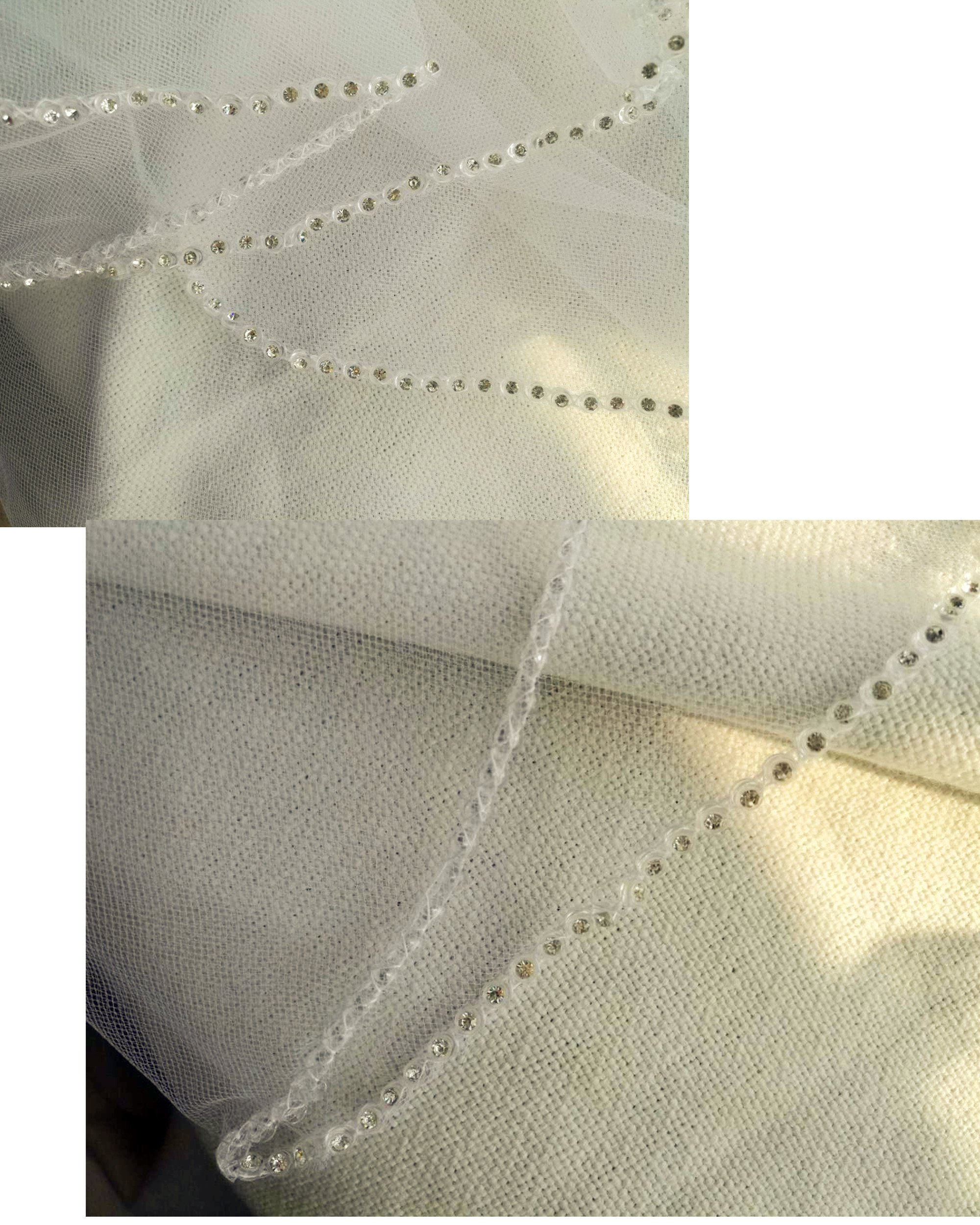 Top-Sexy Diamond White 2 Tiers 36"Fingertip Length Bling Diamonds Lined Wedding Bridal Veil 07
