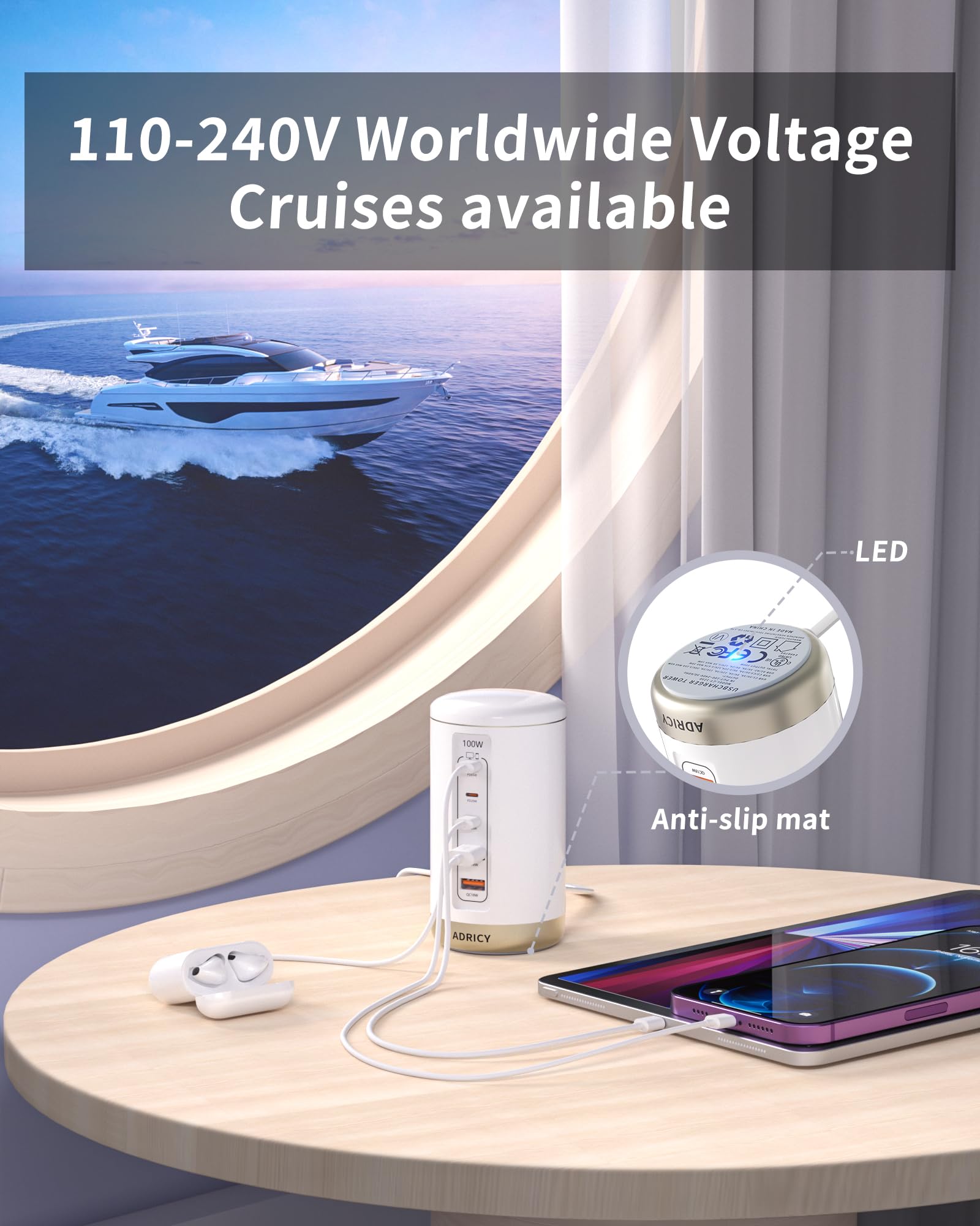 USB C Charger,100W USB Tower Charging Station for Multiple Devices,5 Port USB Charger Block for iPhone 15/15 Plus/15 Pro/15 Pro Max/MacBook Air Pro/Samsung/ipad(Gold)