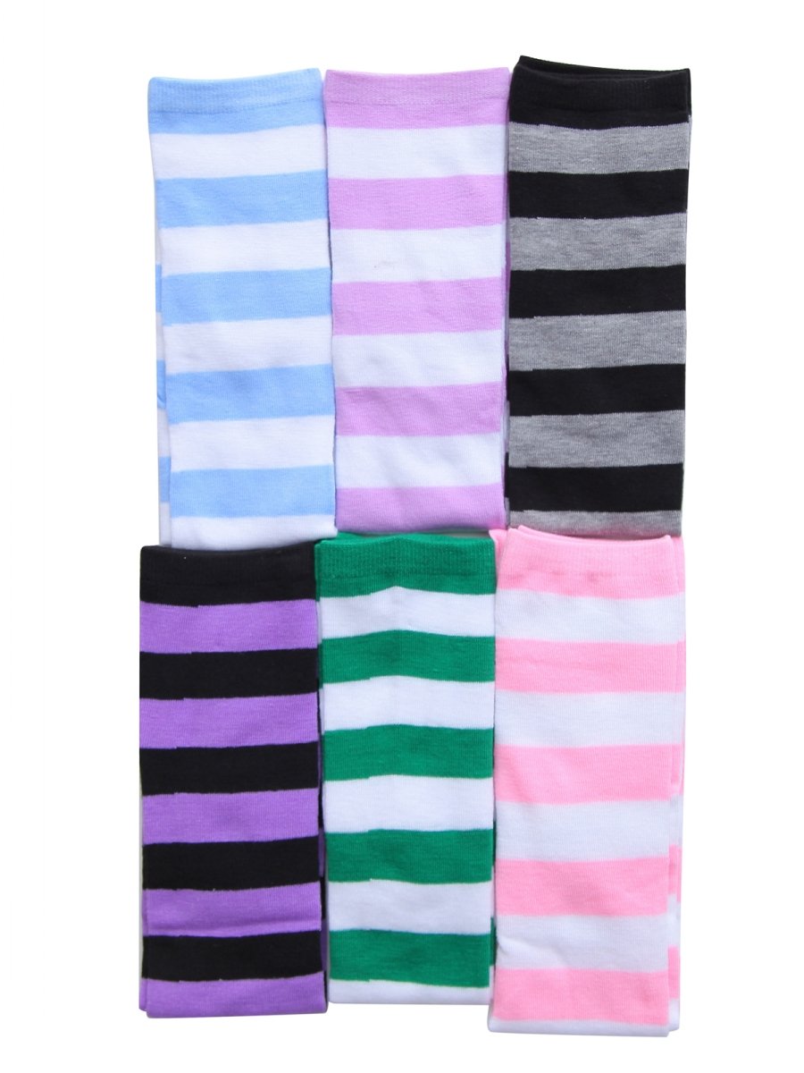 Women's Extra Long Opaque Striped Over Knee High Stockings Socks, 6 Pairs K, One Size
