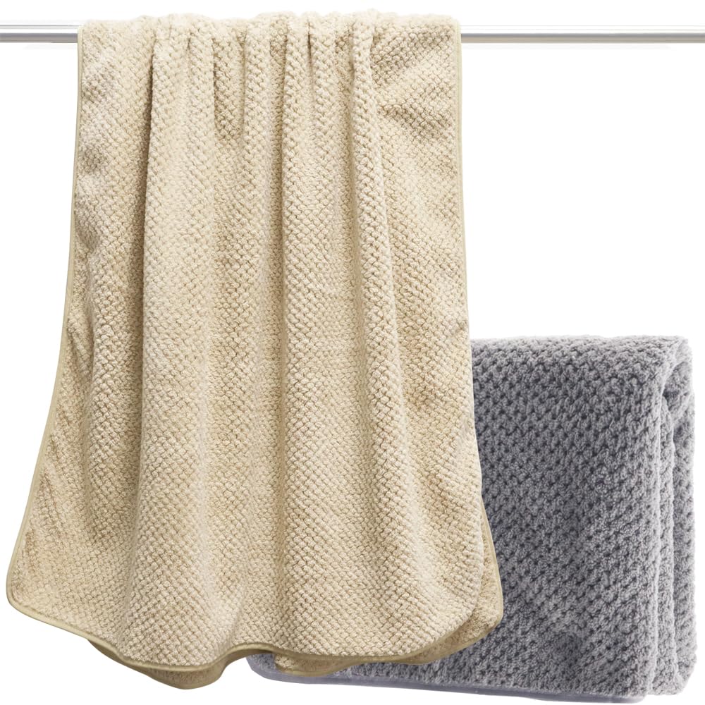 TCOTBE 2 Pieces Premium Bath Solid Color Bath Towel, Home Cotton Oversized Bath Towel 28x55 inches,Ultra Absorbant Compact Quickdry Towel, Use as Bath Fitness,Shower, Yoga Towel