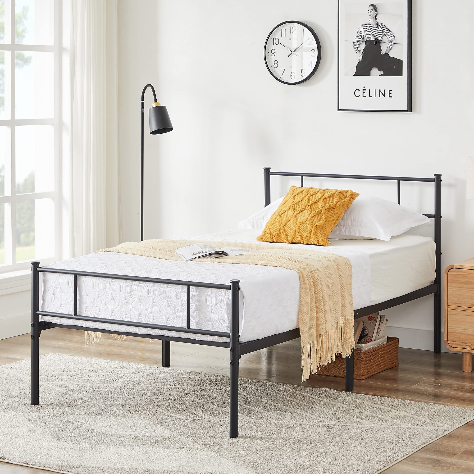 VECELO Queen Size Metal Platform Bed Frame with Headboard and Footboard & Strong Slats Support, No Box Spring Needed & Twin Platform Bed Frame with Headboard and Footboard, No Box Spring Needed