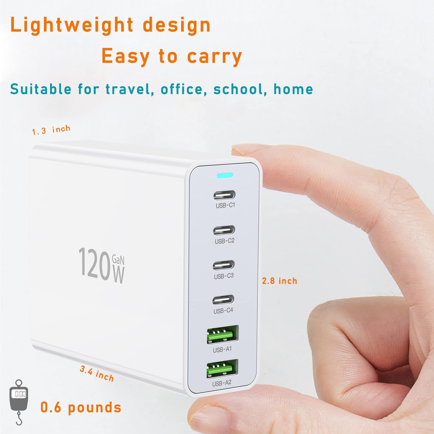 USB C Fast Charger Block, 6 Ports USB Wall Charger Hub, 120W USB C Charging Station, Multiport USB C Power Adapter Compatible with iPhone14/13/12/15, Samsung Galaxy S23 S22 Note, iPad Pro, Tablets