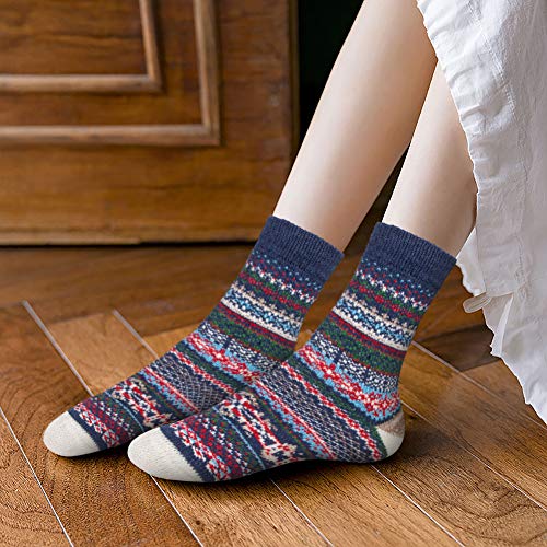 YSense Wear 5 Pairs Womens Wool Socks Thick Knit Warm Winter Socks for Women Cozy Comfy Socks Gifts