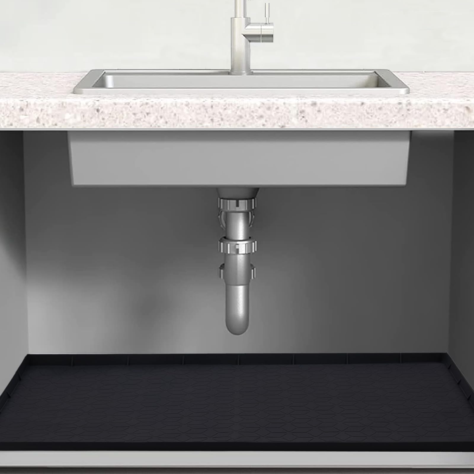 Under Sink Mats for Kitchen Waterproof, Under Sink Liner 34" x 22" for Kitchen fit 36" Cabinet, Sink Mats for Bottom of kitchen Sink for Drips Leaks, Under Kitchen Sink Mats and Protectors, Black