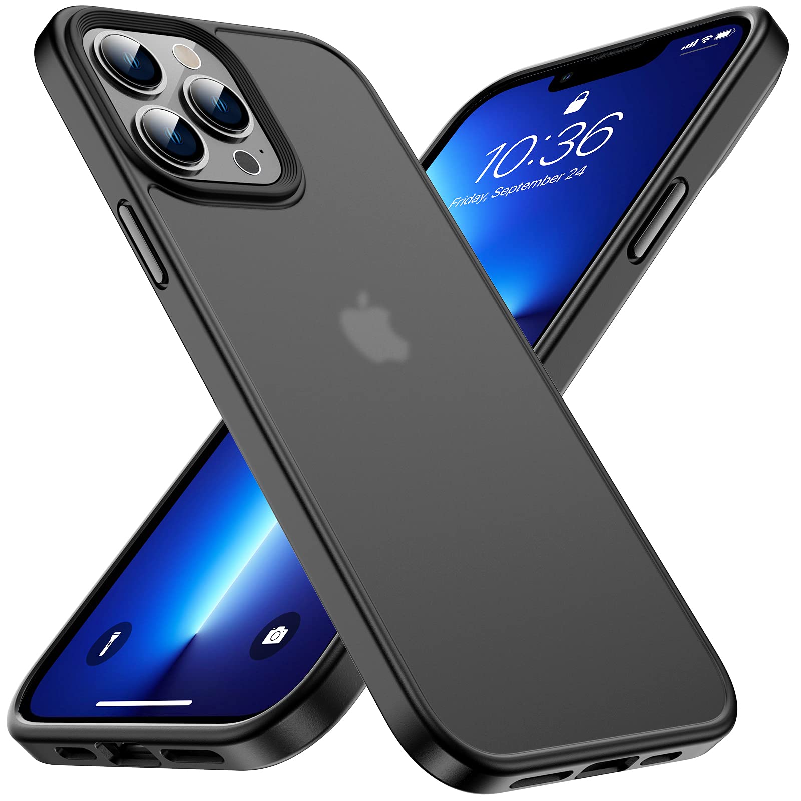 yootech Shockproof Compatible with iPhone 13 Pro Max Case 6.7 inch DIY Button Colors, Translucent Matte Hard PC Back & Soft Silicone Edges Slim Phone Case (Black)