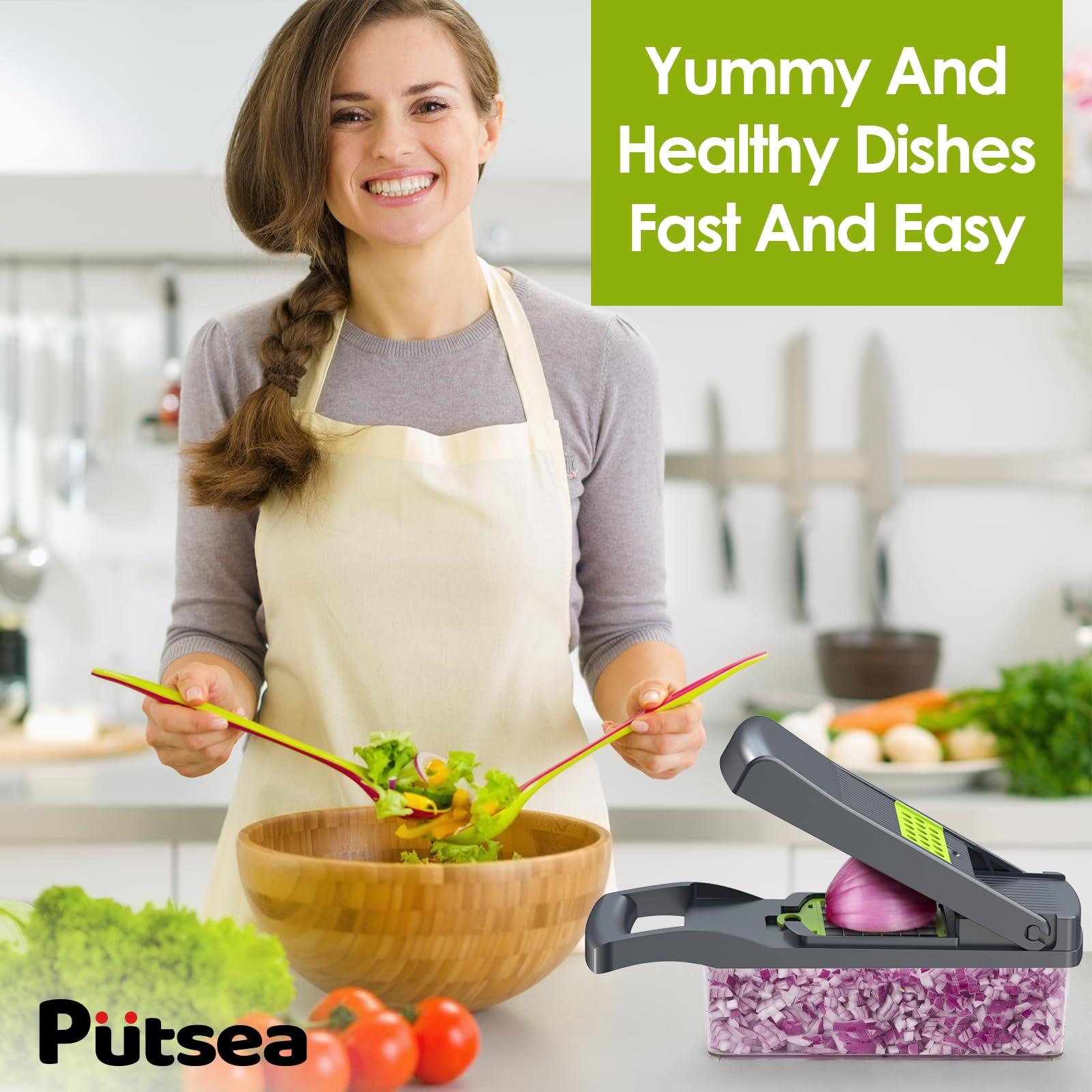 Vegetable Chopper,Putsea Veggie Chopper,Multifunctional 13 in 1 Food Chopper,Vegetable Slicer Dicer with 8 Blades,Onion Chopper Vegetable Cutter with Salad Garlic Carrot (Gray)
