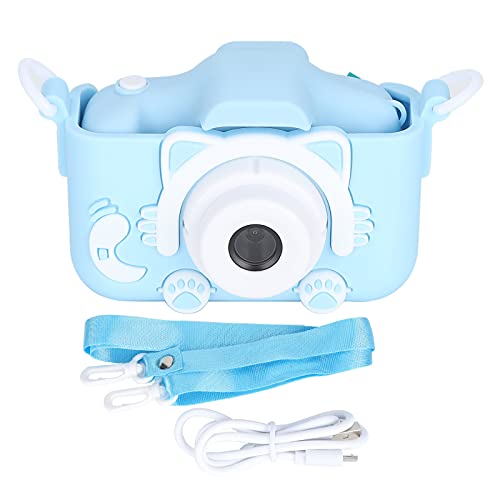 Uestamu 12MP Cartoon Mini Kitty Digital Camera Toy with Dual Camera for Kids (Blue)