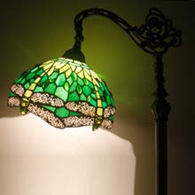 WERFACTORY Tiffany Floor Lamp Green Stained Glass Dragonfly Arched Lamp 12X18X64 Inches Gooseneck Adjustable Corner Standing Reading Light Decor Bedroom Living Room S459 Series