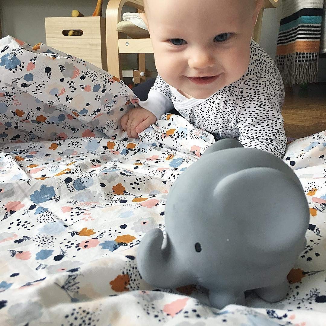 Tikiri Toys Rubber Elephant Rattle, Teether & Bath Toy, Organic Natural Rubber, Ages 6 Months & UP