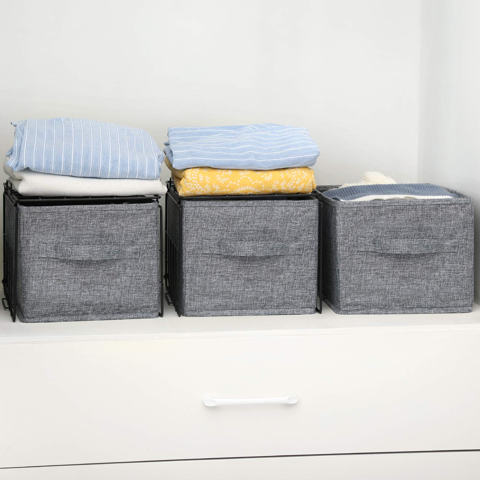 X-cosrack Stackable Storage Bins with Shelves,Foldable Closet Organizer Shelf Cube Box with Handles,Drawable Clothes Storage Organizer for Closet,Bedroom,Entryway
