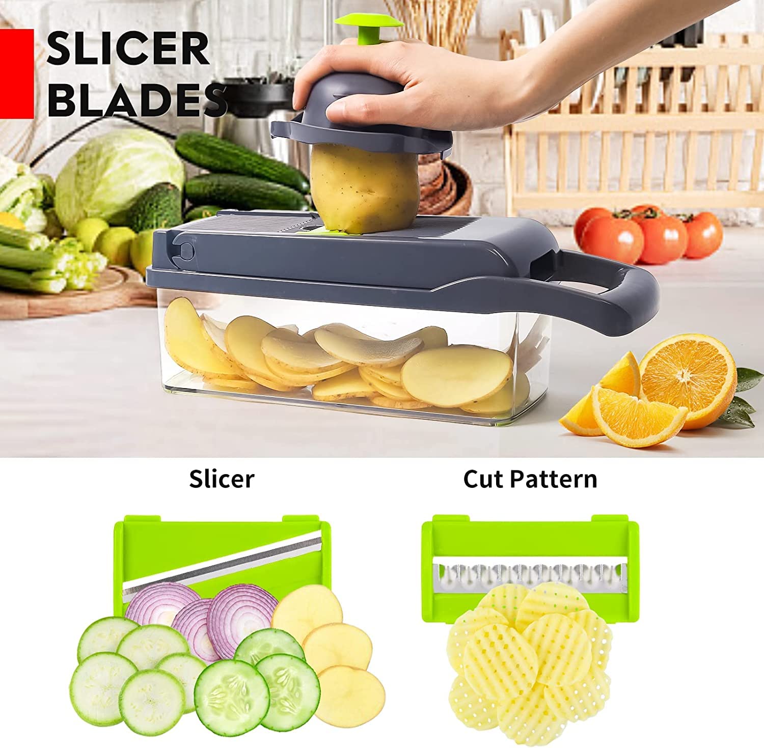 Vegetable Chopper, Pro Onion Chopper, Multifunctional 16 in 1 Food Chopper, Kitchen Vegetable Slicer Dicer Cutter,Veggie Chopper, Chopper With Container