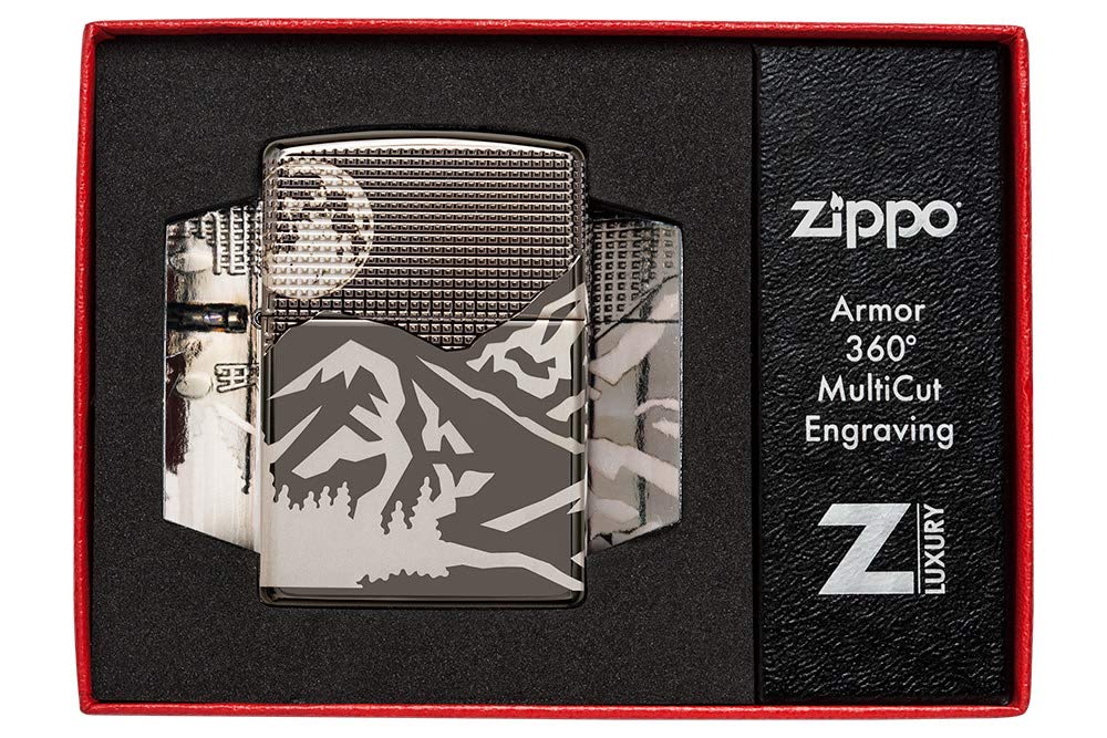 Zippo Armor Mountain Design Black Ice Pocket Lighter, one Size