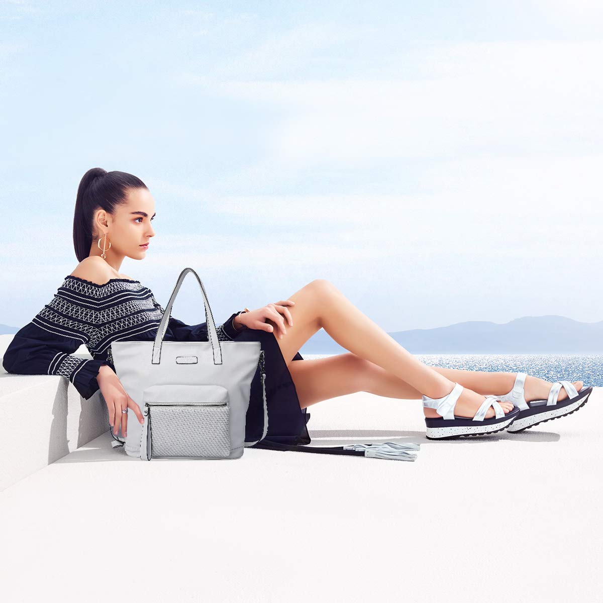 Womens Top Handle Purses and Handbags Shoulder Bag PU Leather Ladies Designer Satchel Messenger Tote Bag (KL9283-light grey)