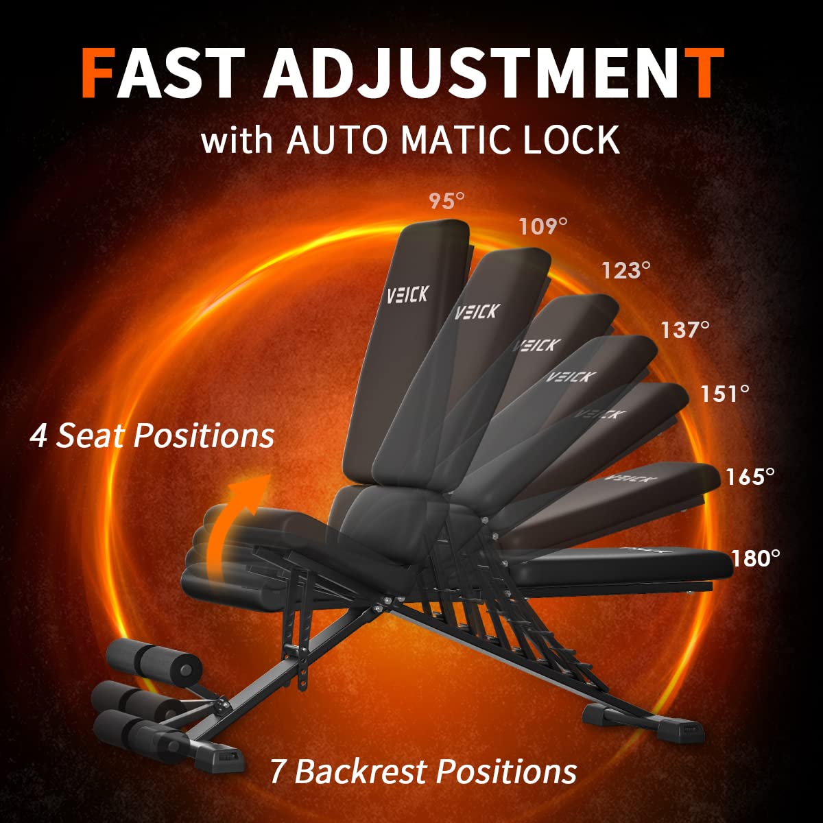VEICK Weight Bench, Workout Bench, Bench Press, Adjustable Foldable Incline Bench for Home Gym, Exercise Bench for Stength Training