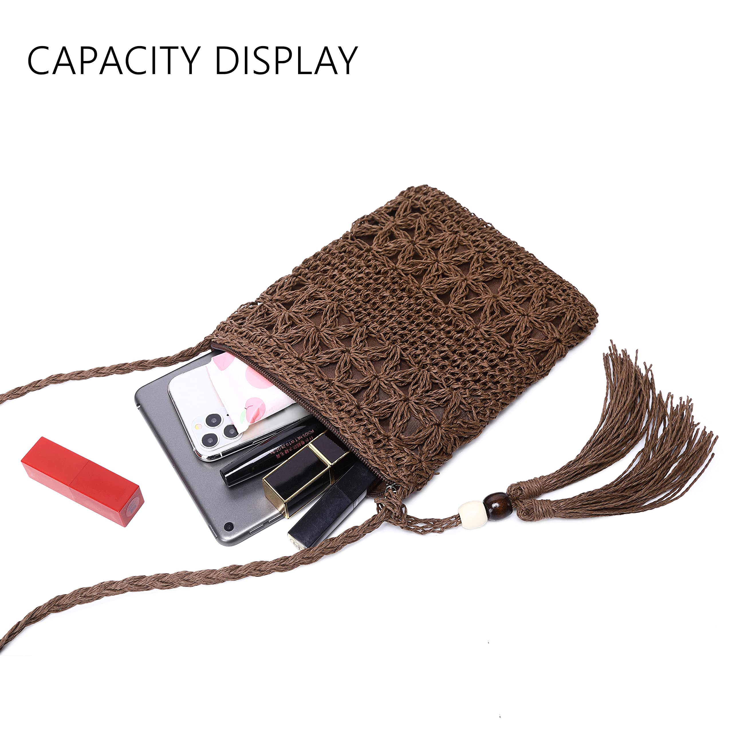 ZJIMLIN Straw Purses for women Straw Clutch Purse Envelope Handbag Summer Beach Straw Woven Crossbody Shoulder Bag