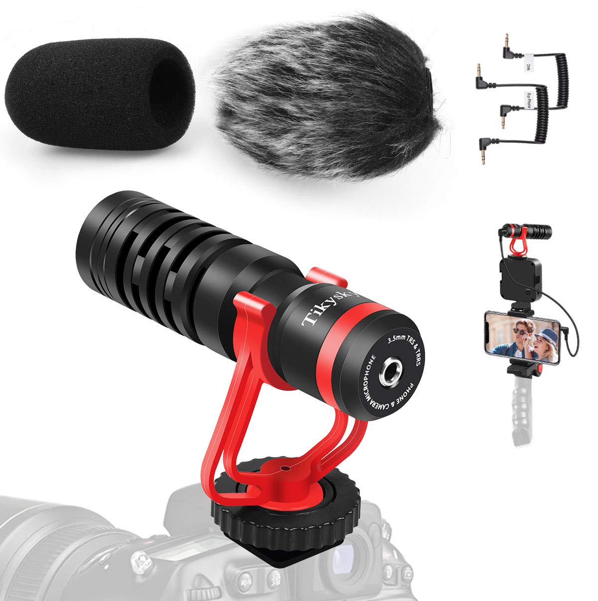 tikysky Video Microphone, Camera Microphone Phone Mic for Smartphone iPhone DSLR Compatible with Nikon Sony Fuji