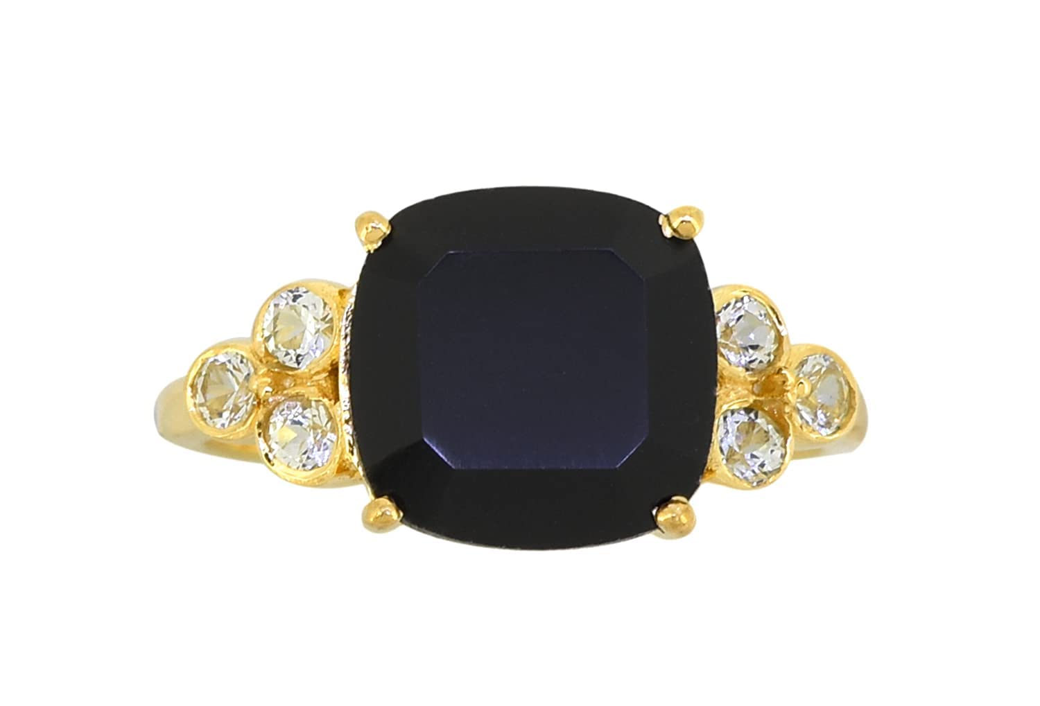 YoTreasure 18kt Gold Over Silver Black Onyx and White Topaz Women's Engagement Ring
