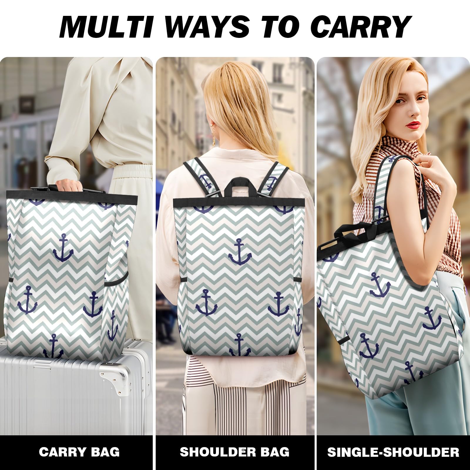 White Backpack for Women Man Travel Anchor Stripe Tote Backpack Airline Approved Personal Item Travel Bag Computer Bag for Work College Teacher Work