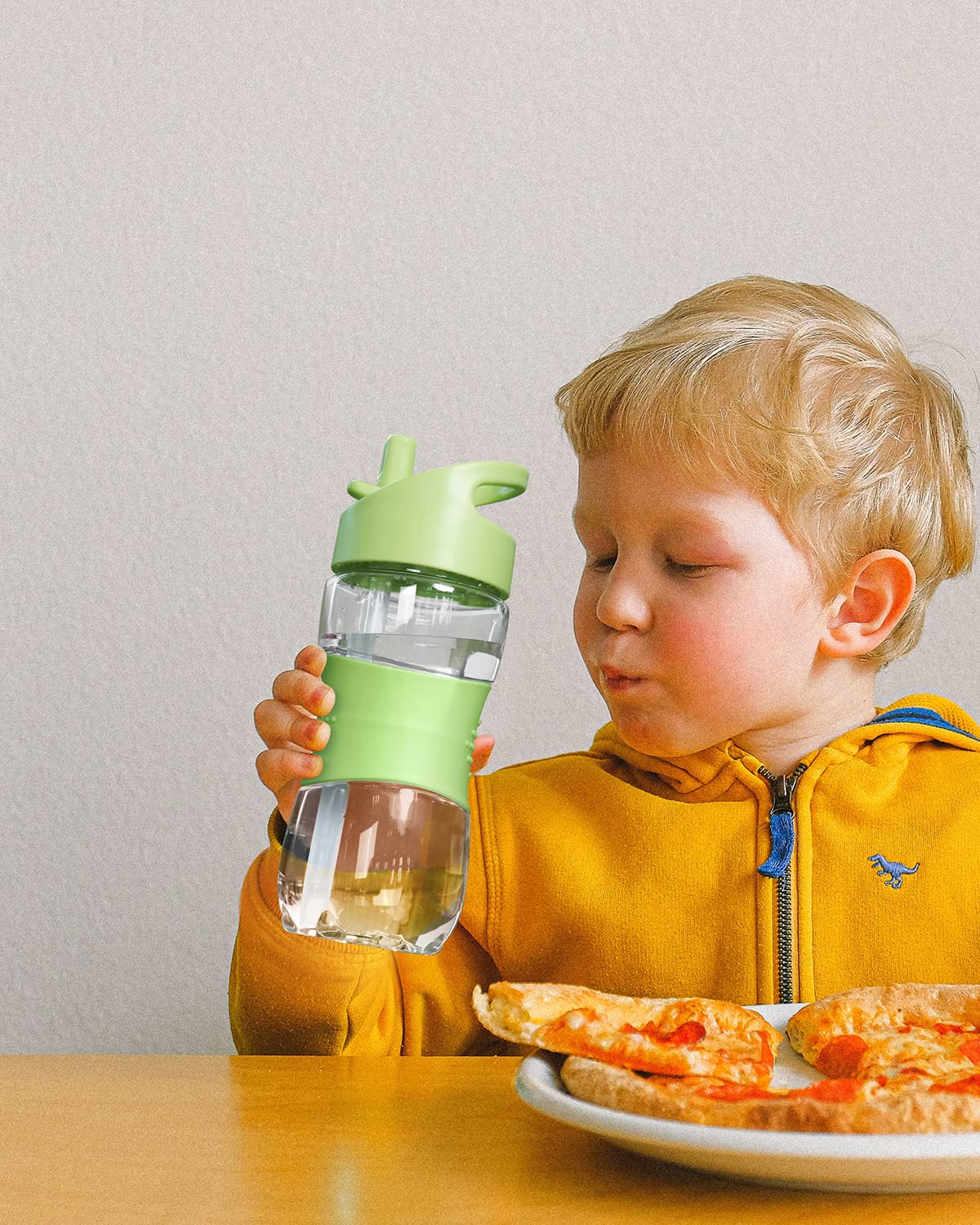 Sivaphe 12 oz Kids Water Bottle with Straw Leak Proof Boy and Girl Drinking Jug, Tritan Platic Small Clear Drinking Bottle for School Yellow
