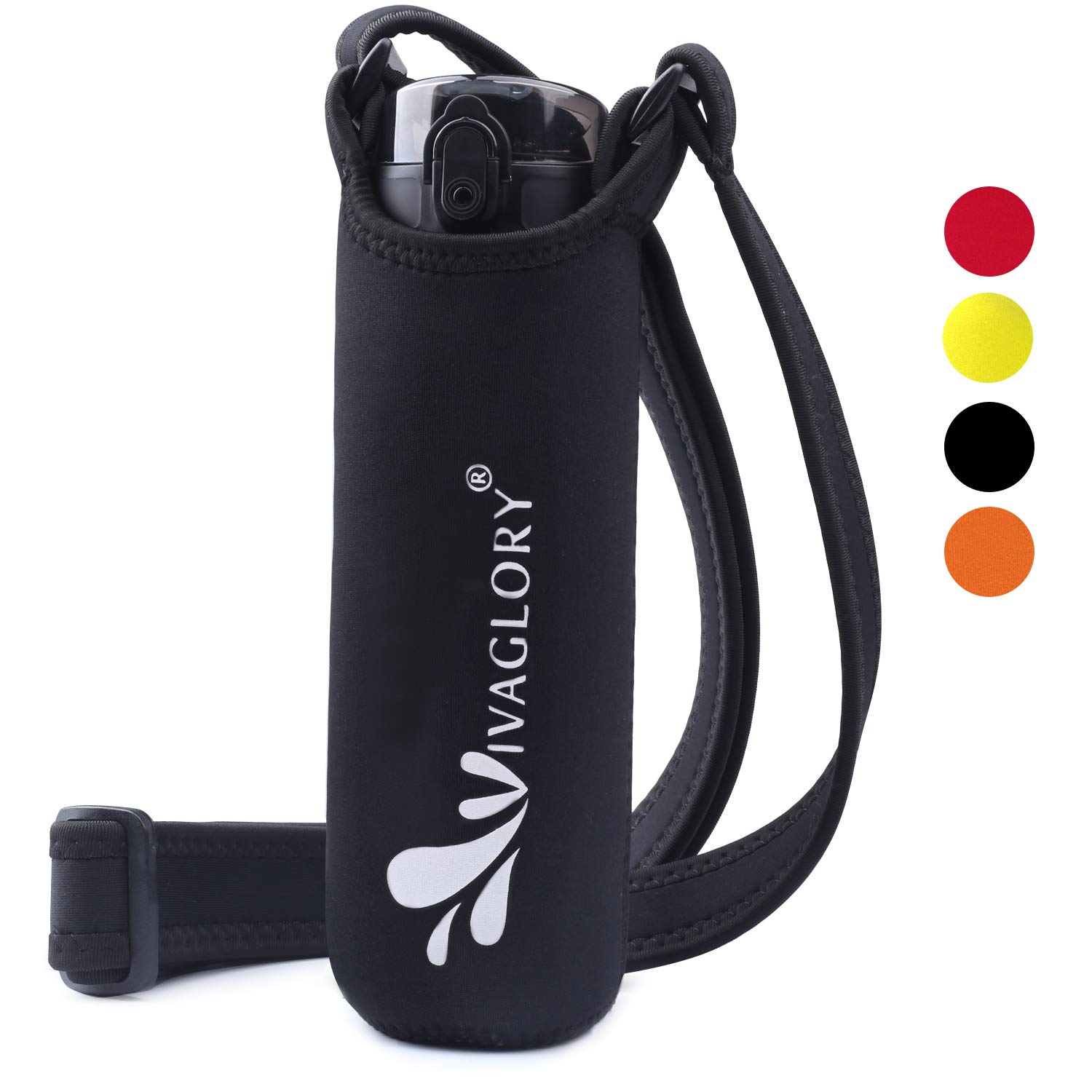 VIVAGLORY Neoprene Water Bottle Holder, Insulated Water Bottle Sling with Adjustable Shoulder Strap, Great for Stainless Steel & Plastic Bottles with 2.8"-3.2" Diameter, Sport & Energy Drinks