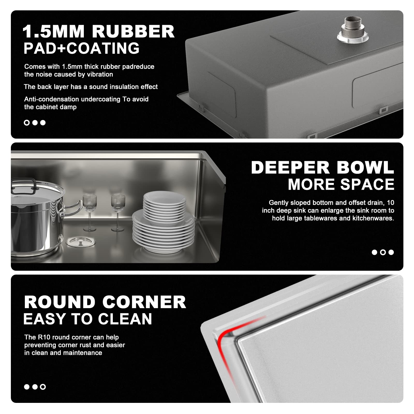 Tysun 27 Inch Undermount Kitchen Sink - 16 Gauge Drop In Kitchen Sink - Stainless Steel Single Bowl Kitchen Sink - Workstation Sink with Accessories