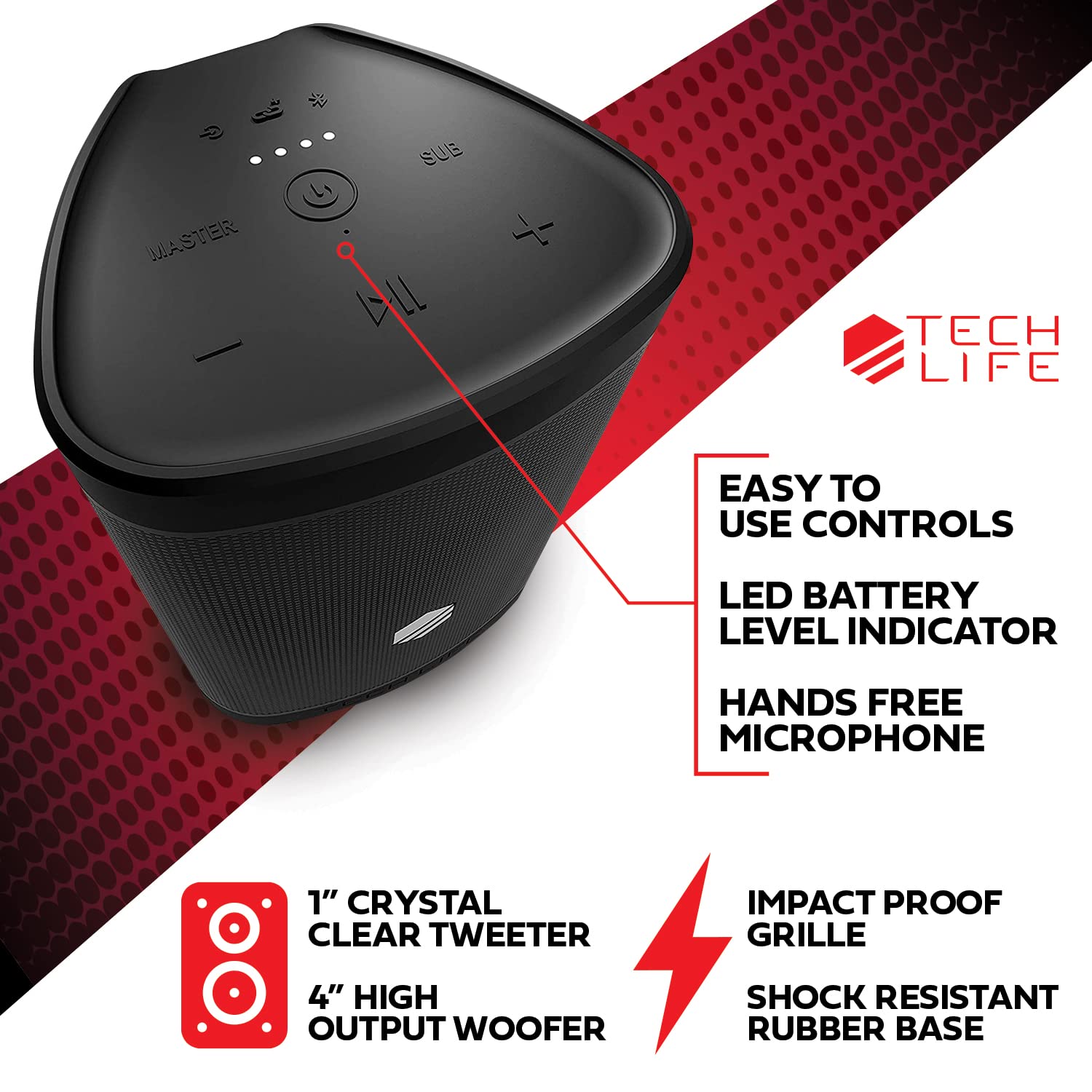 Tech-Life Boss- Premium Portable Bluetooth Speaker - Waterproof Outdoor Party Speaker w/Amazing Sound, Heavy Bass, No Distortion, 12hr Batt- Pair 100 Together for The Ultimate Portable Speaker System