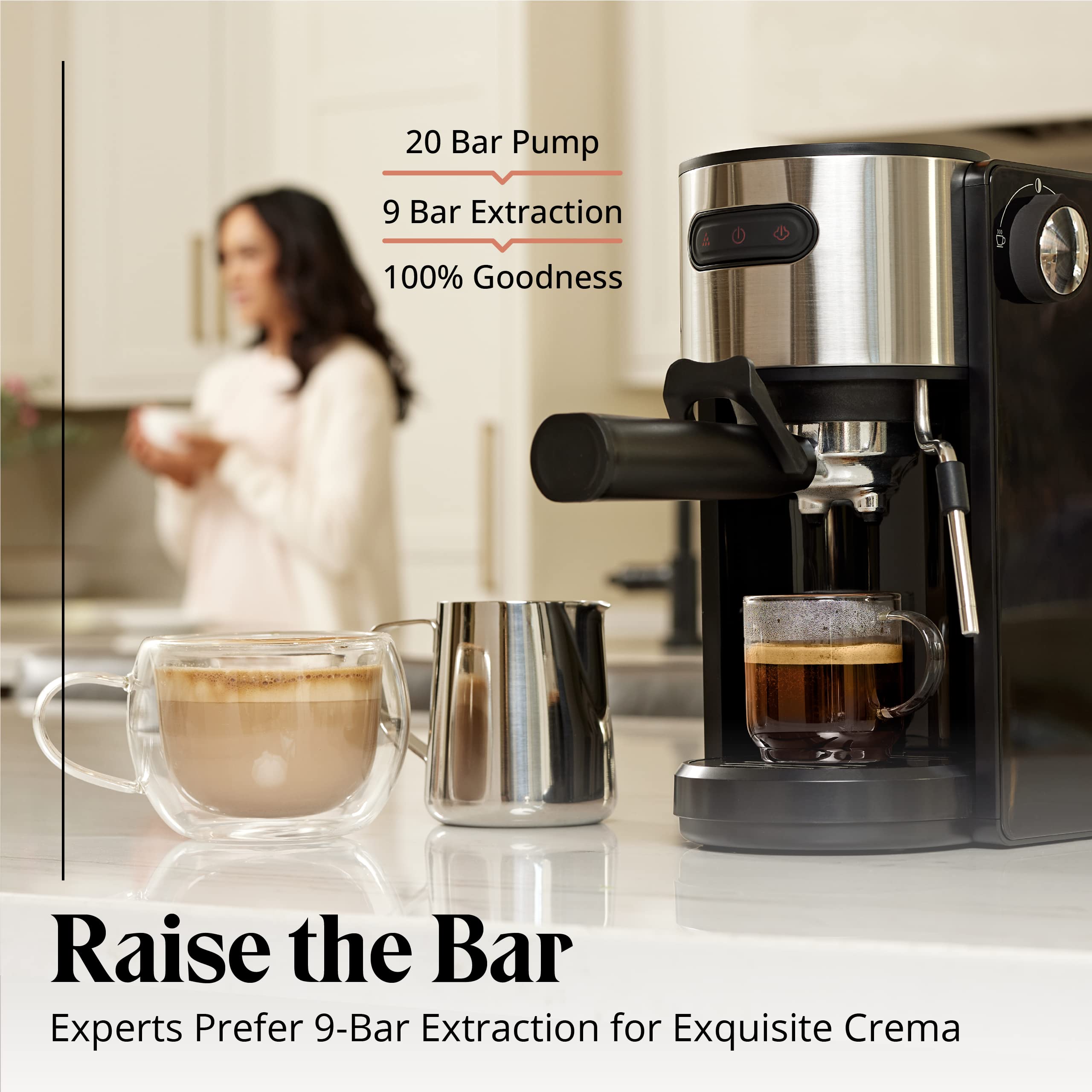 Willow & Everett Coffee Espresso Machine, Compact Espresso Machine for Coffee Grinds and Espresso Pods with Milk Frother and Steam Wand, Includes 5oz Frothing Pitcher