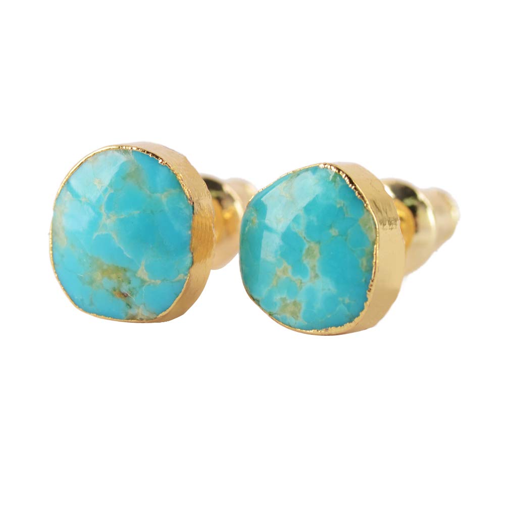 ZENGORI Turquoise Earrings Post Stud Natural Stone Jewelry for Women 1 Pair G1017