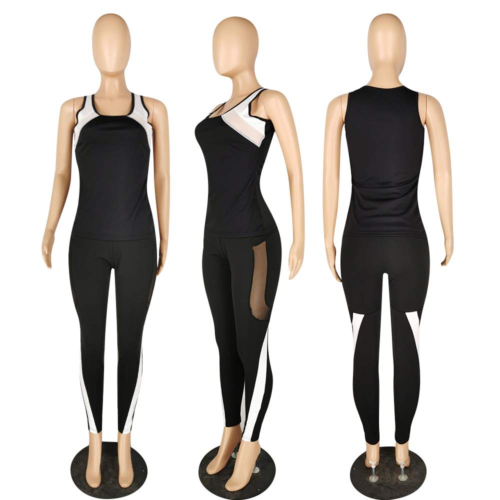 Women's Workout Sets Seamless Slim Fit 2 Piece Outfit Yoga Gym Clothes Set Sportwear Black M