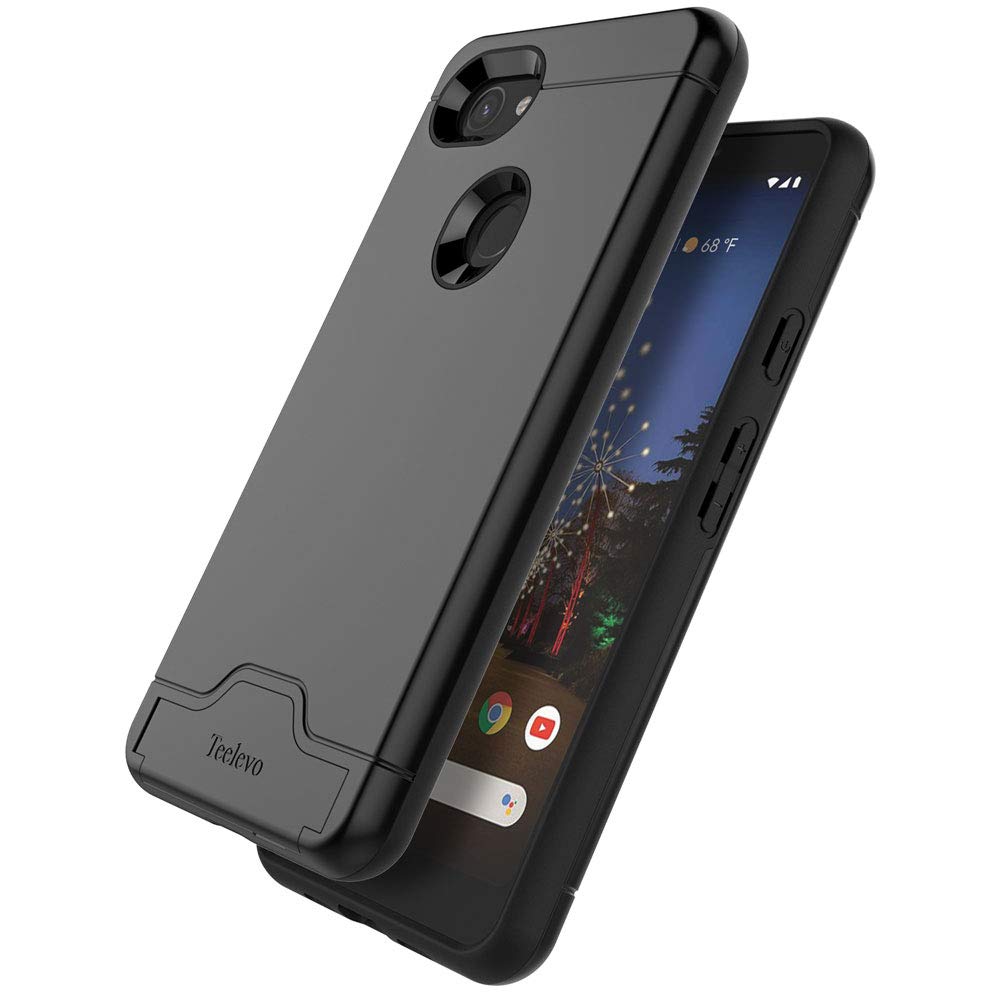 Teelevo Wallet Case for Google Pixel 3a XL, Dual-Layer Case with Hidden Card Storage and Kickstand for Google Pixel 3a XL, Matte Black
