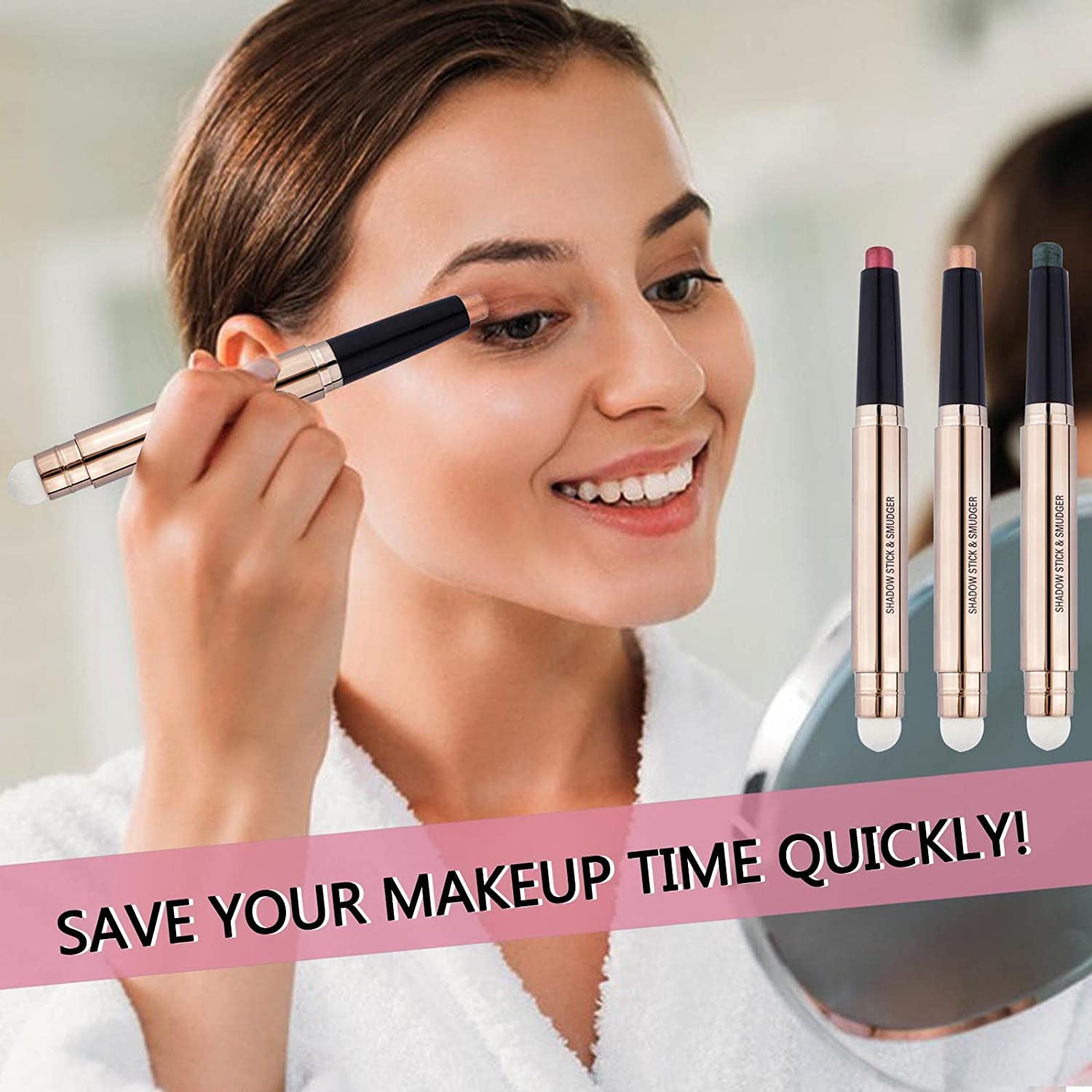 White Eyeshadow Stick Makeup,Cream Shimmer Smooth Glitter Eye Shadow Pencil Base Primer Palette, Waterproof Long Lasting EyeShadow Pen White Liner, Highlighter Stick Multi-Dimensional Eyes Look