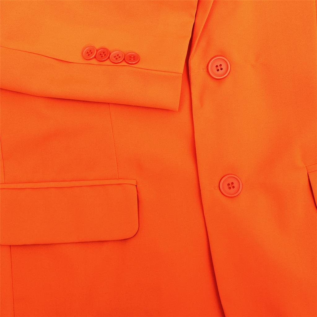 U LOOK UGLY TODAY Men's Party Suit Solid Color Prom Suit for Themed Party Events Clubbing Jacket with Tie Pants Fluorescent Orange-Large