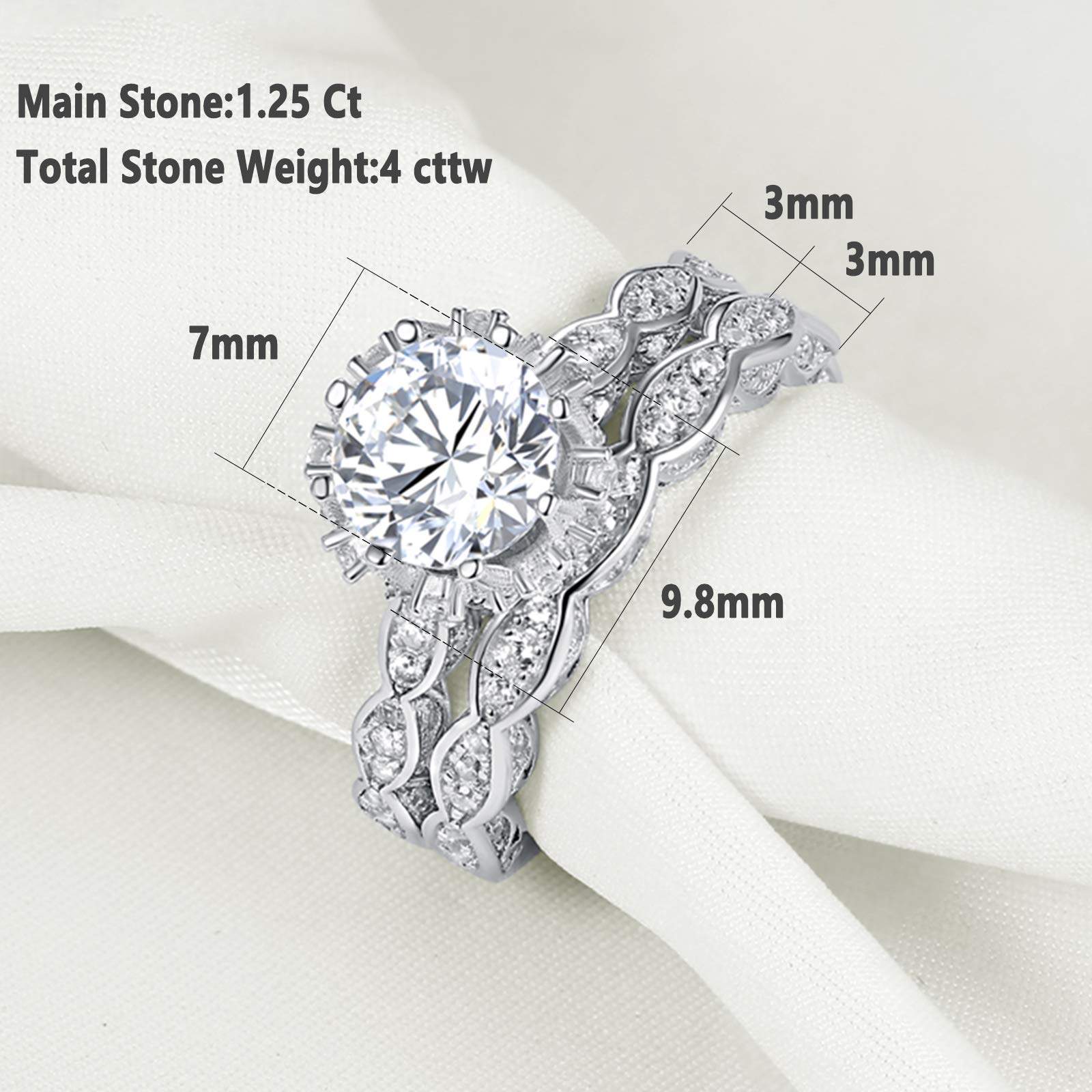 Wuziwen 4Ct Womens Wedding Ring Sets Cubic Zirconia CZ Sterling Silver Wedding Sets for Women Size 10