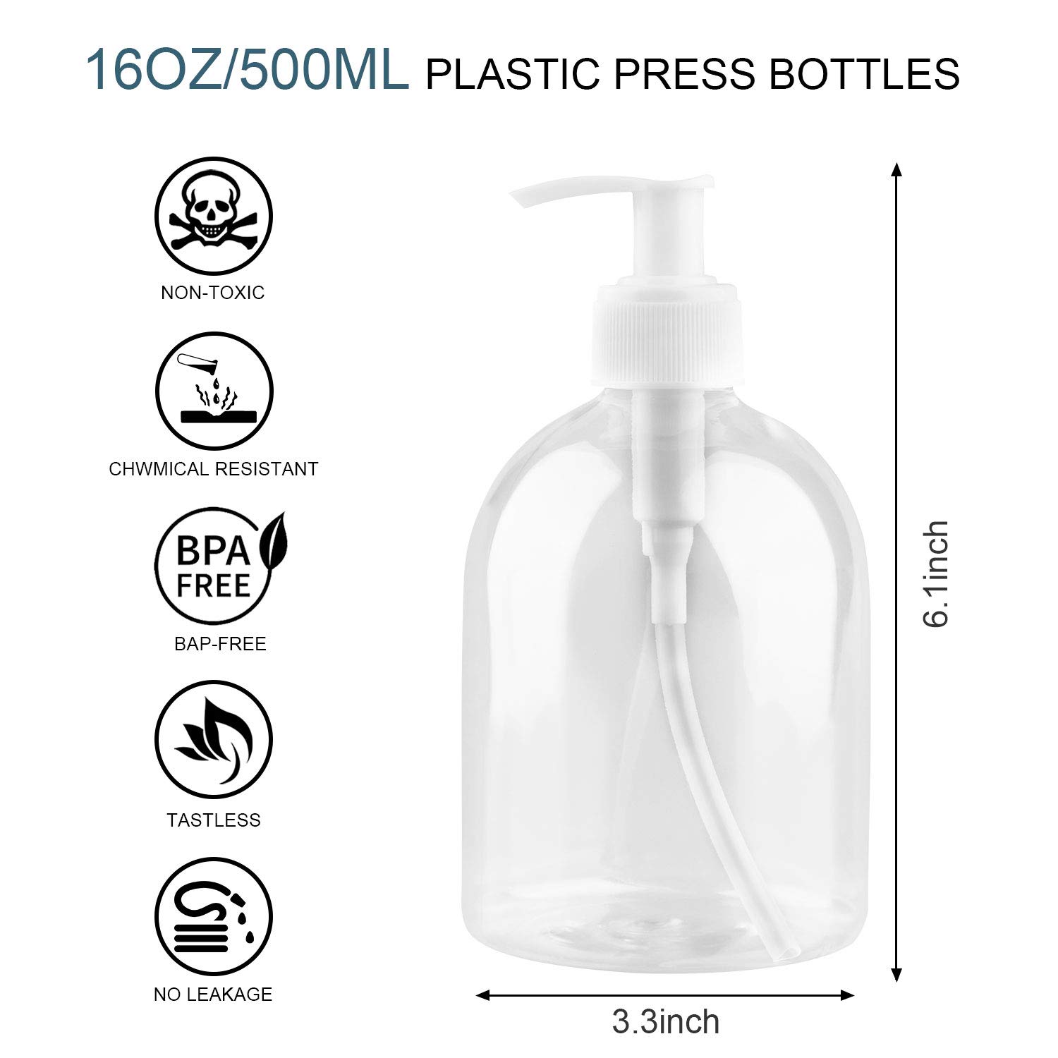 Soap Dispenser 16oz，Woaiwo-q Plastic Pump Bottle Empty Clear Shampoo Dispenser Bottles for Cleaning Solutions,Hair,Oils,(7 PACK)