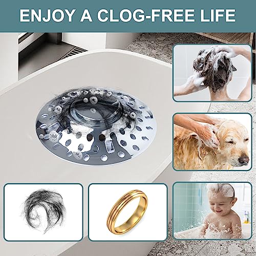 Universal 2 in 1 Bathtub Stopper & Drain Hair Catcher , Upgraded Pop Up Tub Stoppers with Dual Filtration Design ,Anti-Clogging Bathtub Drain Cover,Bath Tub Drains Plug for 1.4"-2.0" Drain Hole