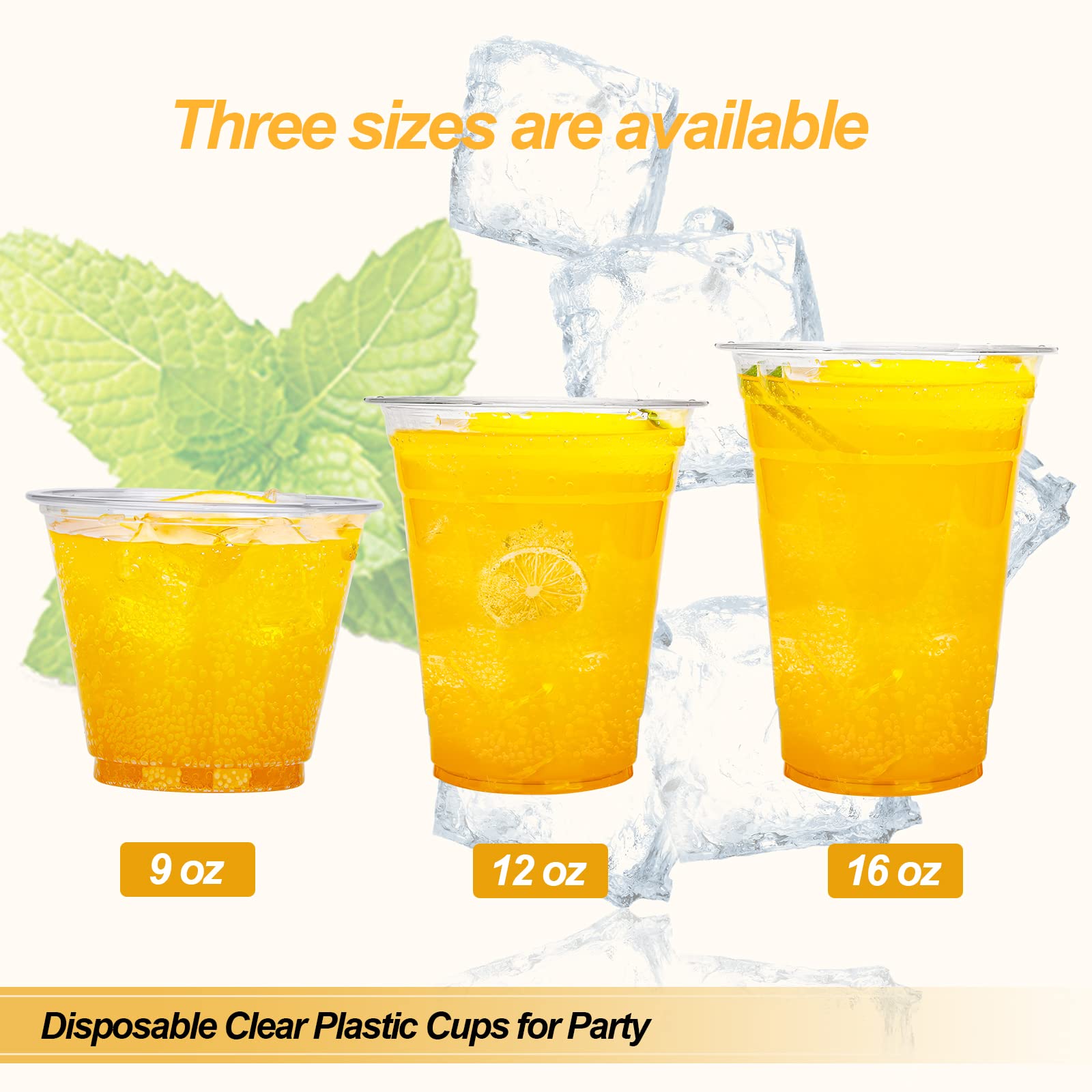 TashiBox [16oz - 150 Cups Clear Plastic Cups, Non reusable plastic cups for tea,smoothies Sodas and Mixed Drinks