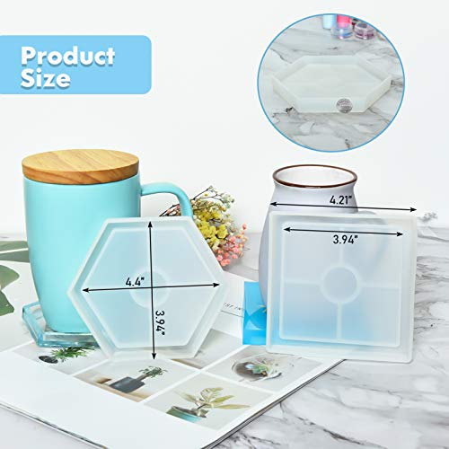 Timoo Resin Molds 8 Pack Coaster Silicone Molds, Coaster Molds for Resin Casting, Contain 4 Pcs Square and 4 Pcs Hexagon Epoxy Resin Molds for Making Coasters, DIY Resin Artwork, and Home Decor