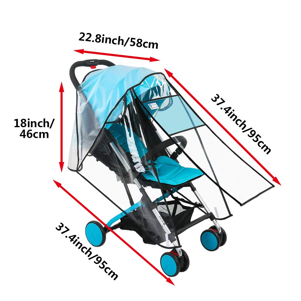 Universal Baby Stroller Rain Cover, Double Zipper with Eye Screen,Windproof,Dustproof, Rain and Snowproof Stroller Cover,Ventilated High-Definition Transparent Baby Travel Windproof and Insect Cover