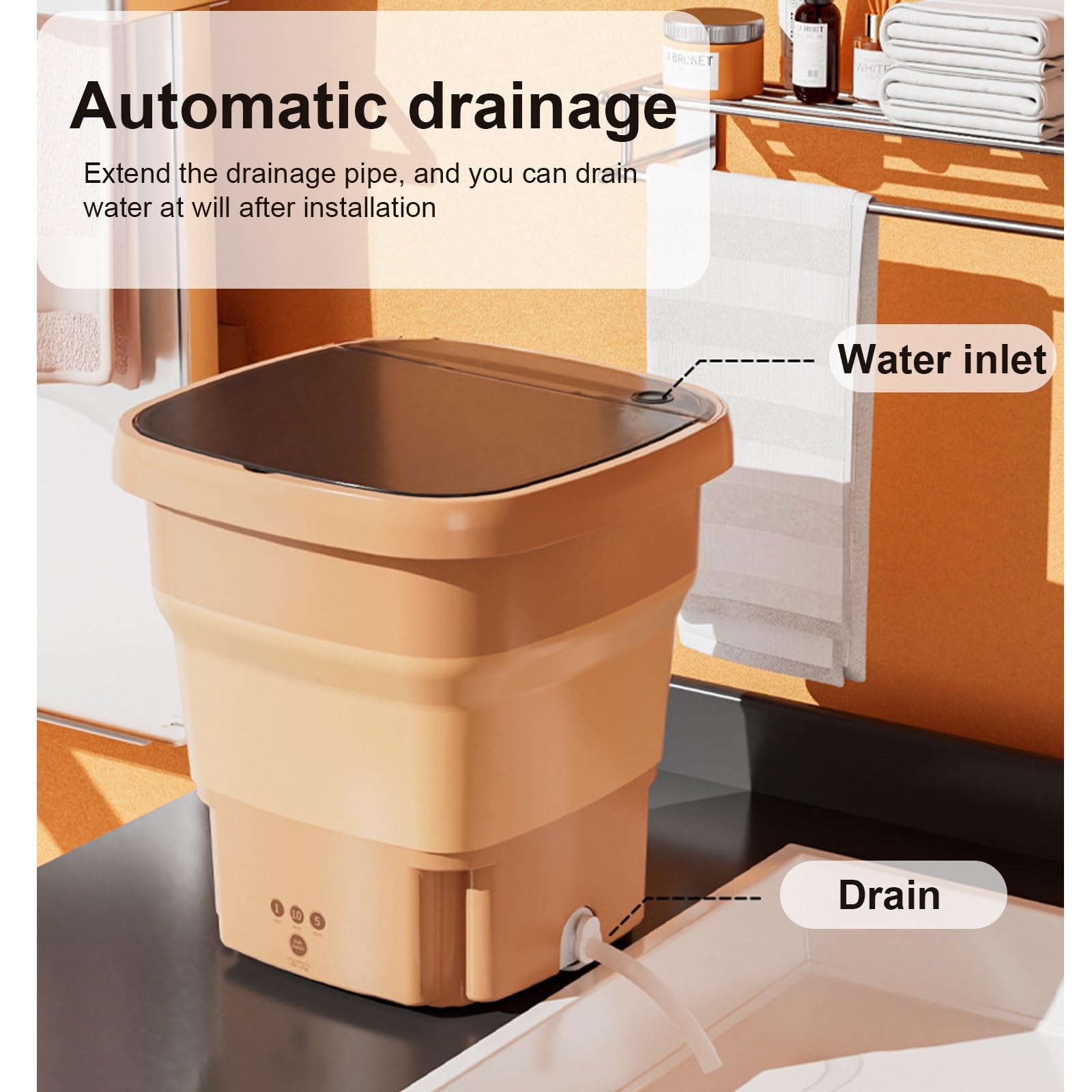 WHYATT Portable Washing Machine, 15L, with Drainer Basket, Good for Dorm or Camping, Underwear or Small Items