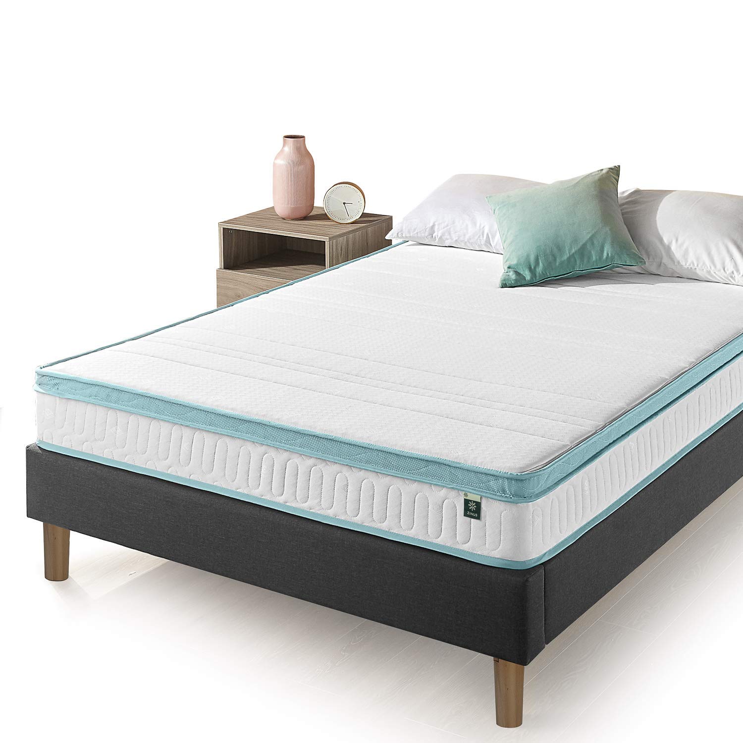 Zinus 8 Inch Mint Green Memory Foam Hybrid Spring Mattress, Full