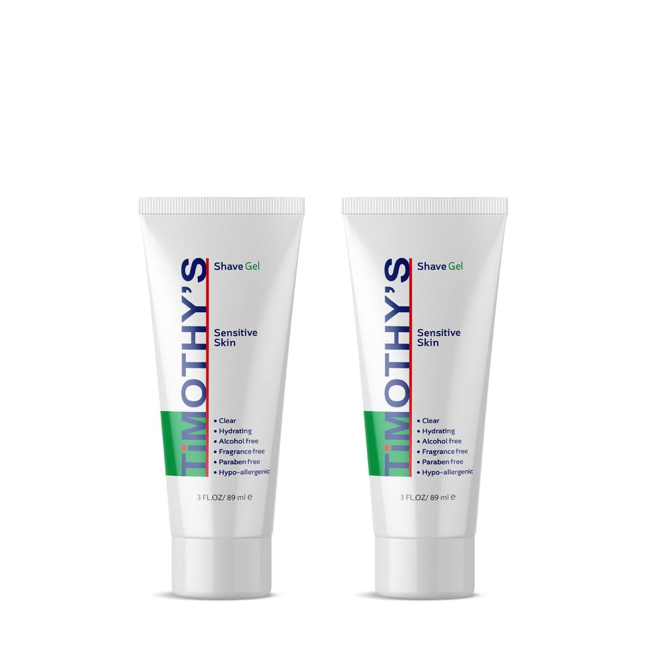 Timothy's Unscented Shave Gel, Two 3 ounce tubes, Alcohol Free, Paraben Free, Fragrance Free, SLS Free, Clear and Transparent, Slick and moisturizing