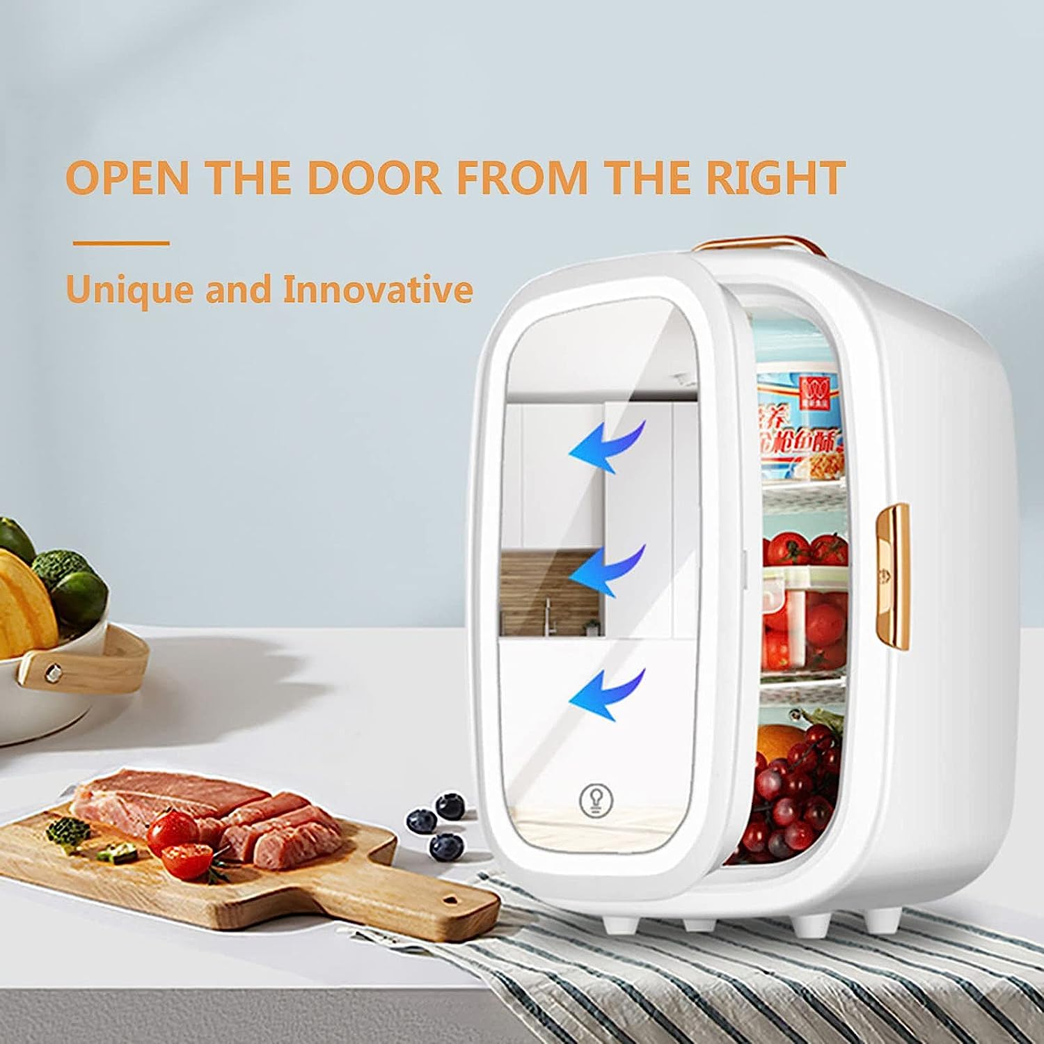WESTN 20L Mini Fridge, Portable Skincare Beauty Fridge with LED Makeup Mirror (3 Level Brightness), Multifunctional Dual Purpose, for Food, Drinks, Skin Care, Beauty
