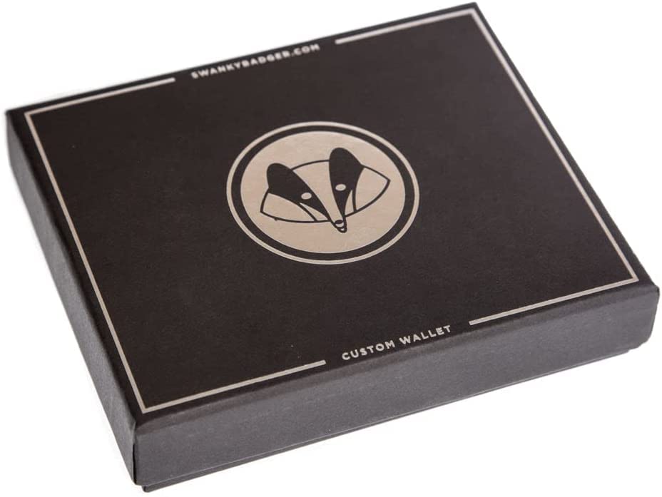 Swanky Badger Personalized Mens Wallet - a Custom Leather Bifold wallet with ID sleeve and coin pocket