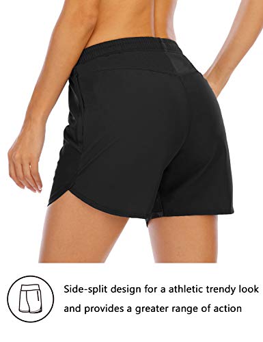 XIEERDUO Women's 5'' Athletic Running Shorts with Mesh Liner Zipper Pockets Gym Workout Training Quick Dry Black XS
