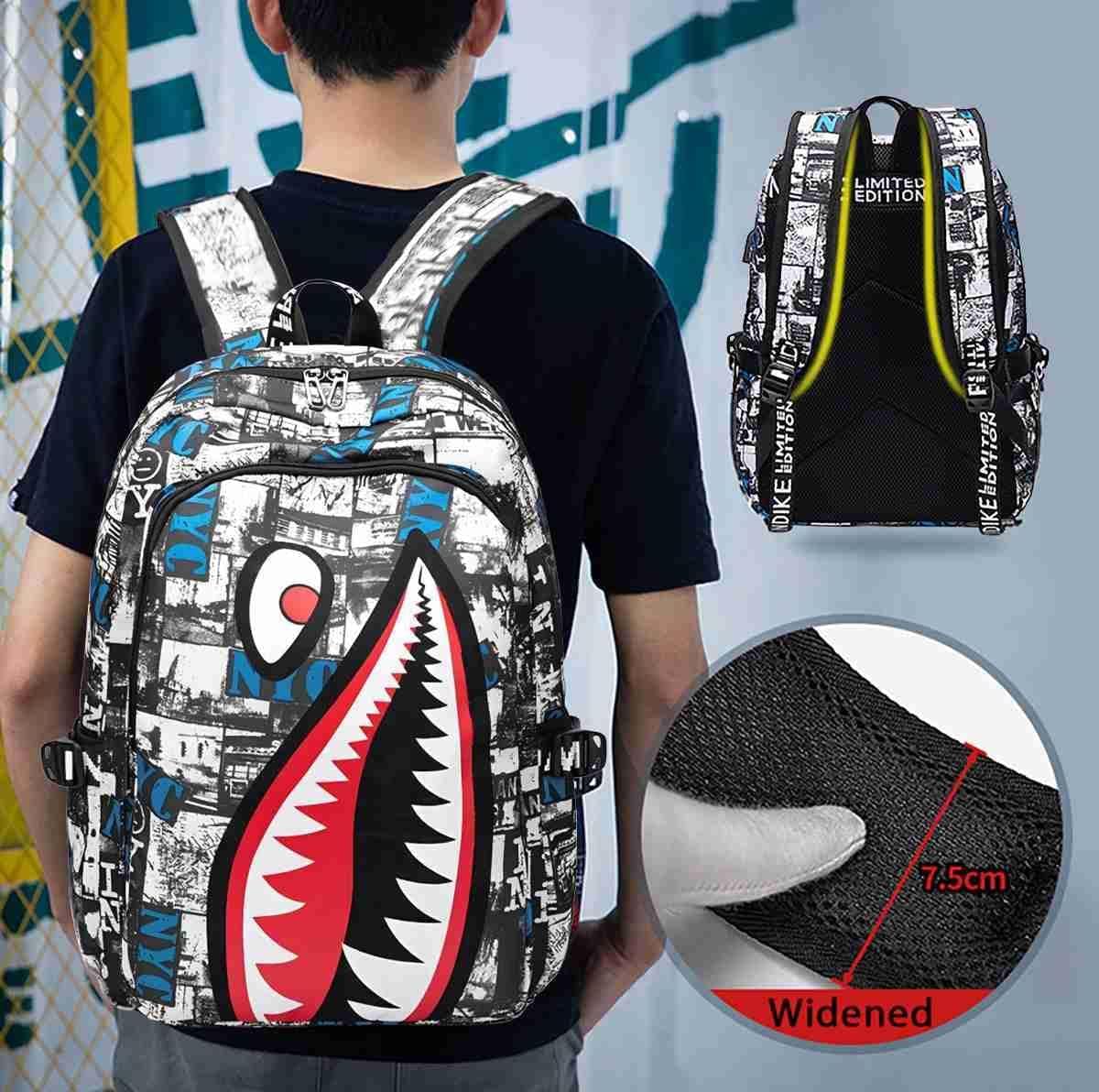 XKJFOTCY Shark Backpack for Boys, Fashion Multi-Functional Teens Bookbag, Laptop Backpack, Casual Daypack