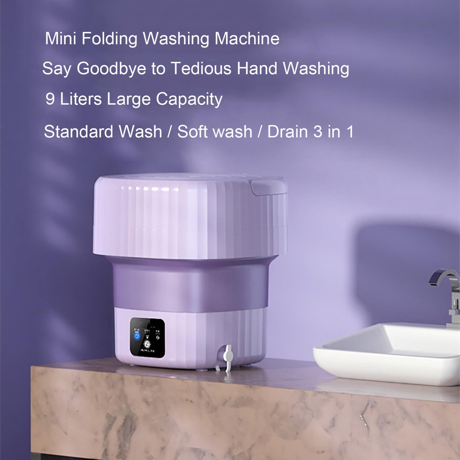 WHYATT Portable Washing Machine and Dryer Combo, 9L Small Collapsible, for Apartments, Dorm, Camping, RV, Travel Laundry