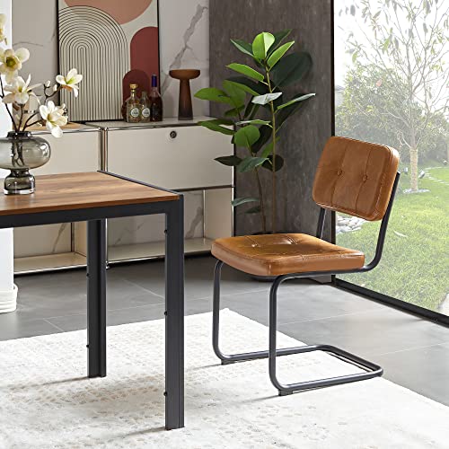 YISH W29980859 Modern Set 2 Pack Upholstered Accent Metal Legs, PU Leather Armless Chairs with High-Density Sponge for Dining Living Room Bedroom, Brown