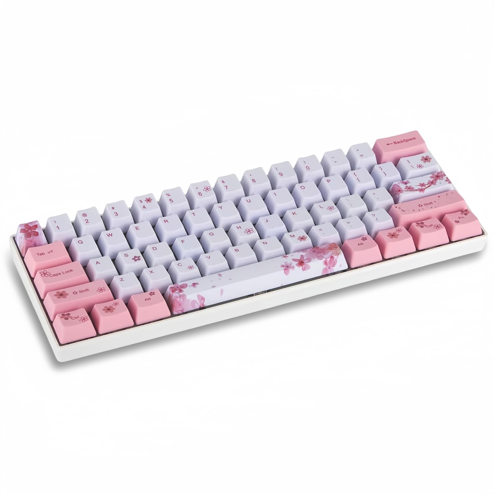 ZMX Cherry Blossom Pink Mechanical Gaming Wired Keyboard,61 Keys Mini OUTEMU (Gaote) Hot Swappable Heat Sublimated PBT Type-C Ergonomic Design Gaming Keyboard for Windows/Mac/Android (Black Switch)