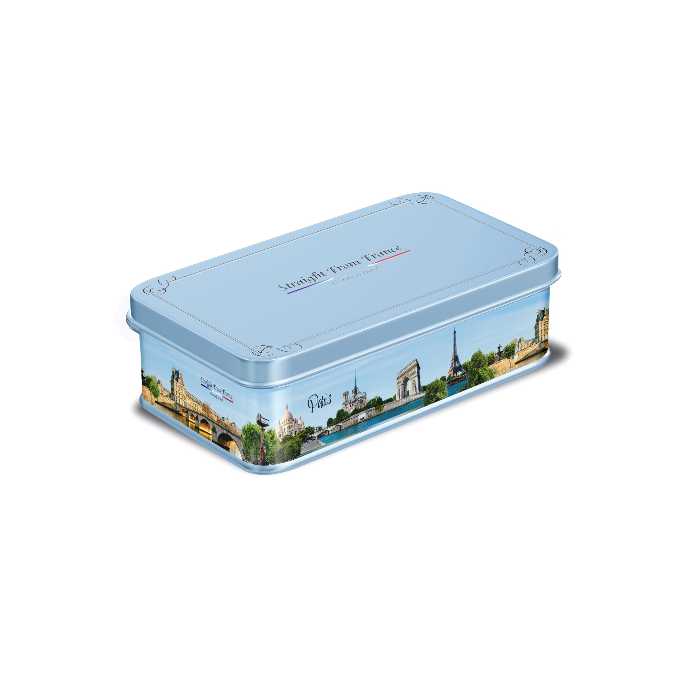 Straight from France Premium Candied Almonds (French Jordan Almonds) in Paris Themed Tin, Great Candy Gift Tin Ideal as a Party Favor and for the Holidays, 90 count (White)